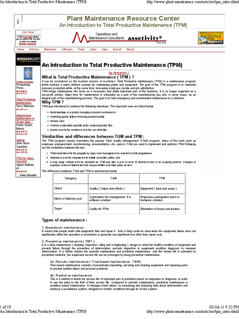 An Introduction To Total Productive Maintenance (TPM) | PDF ...