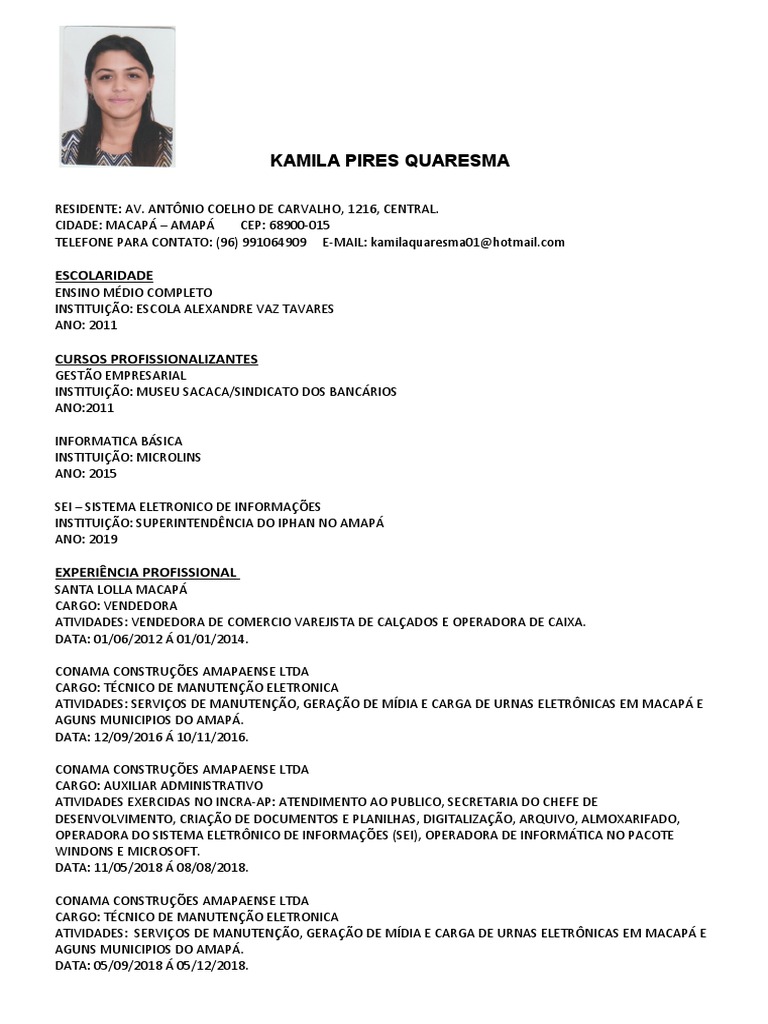 Kamila Curriculo Original | PDF | Informática