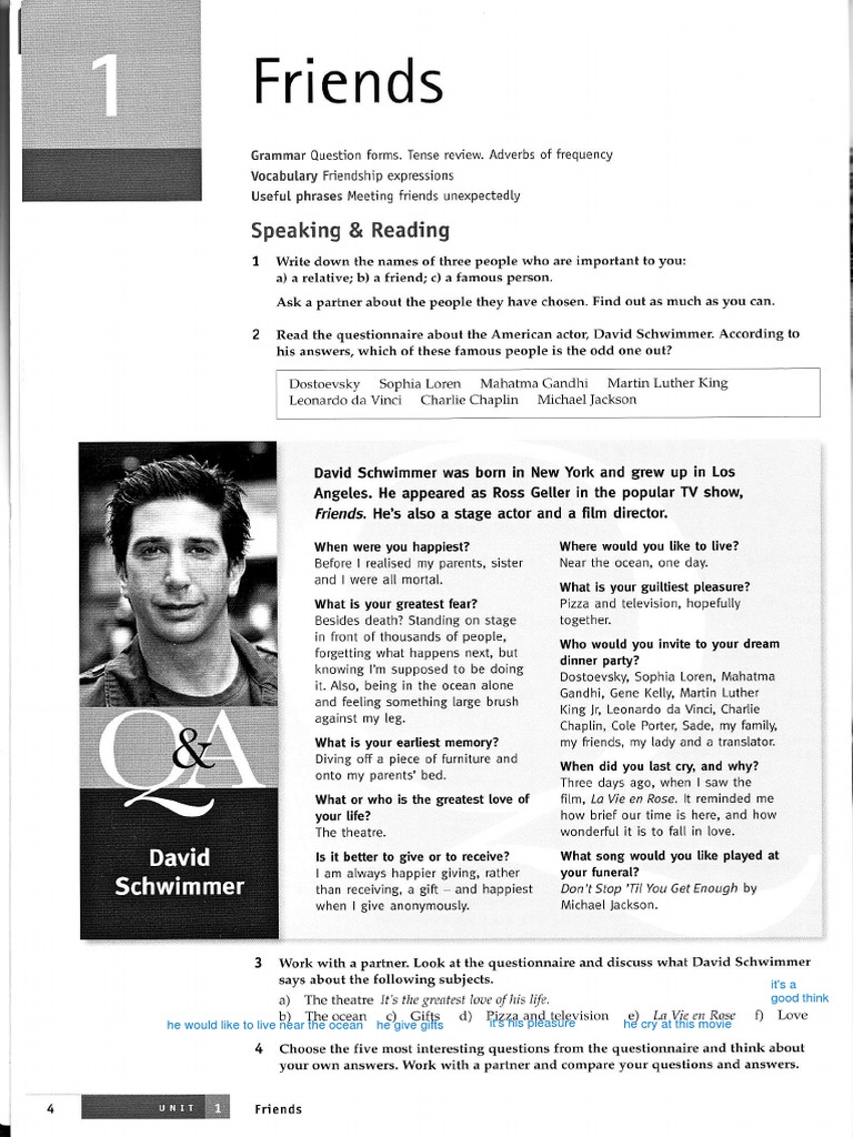 Unit 1 - Friends Student Book | PDF | Adverb | Linguistics