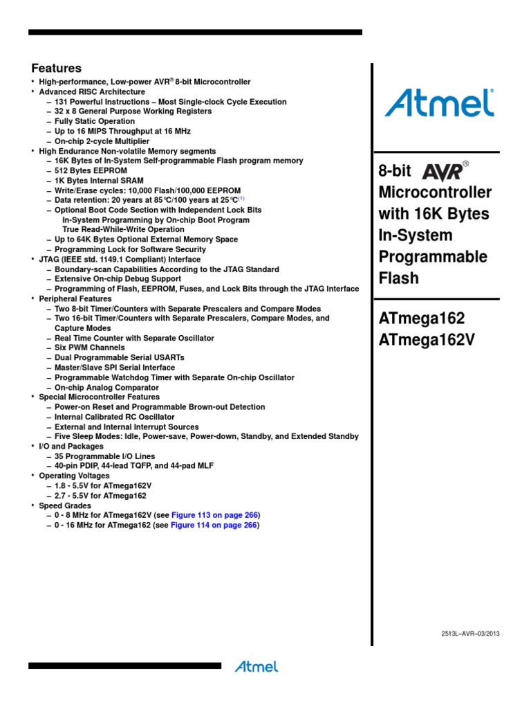 Atmel-2513-8-Bit-Avr-Microntroller-Atmega162 Datasheet | PDF Atmel-2513-8-Bit-Avr-Microntroller-Atmega162 Datasheet | PDF