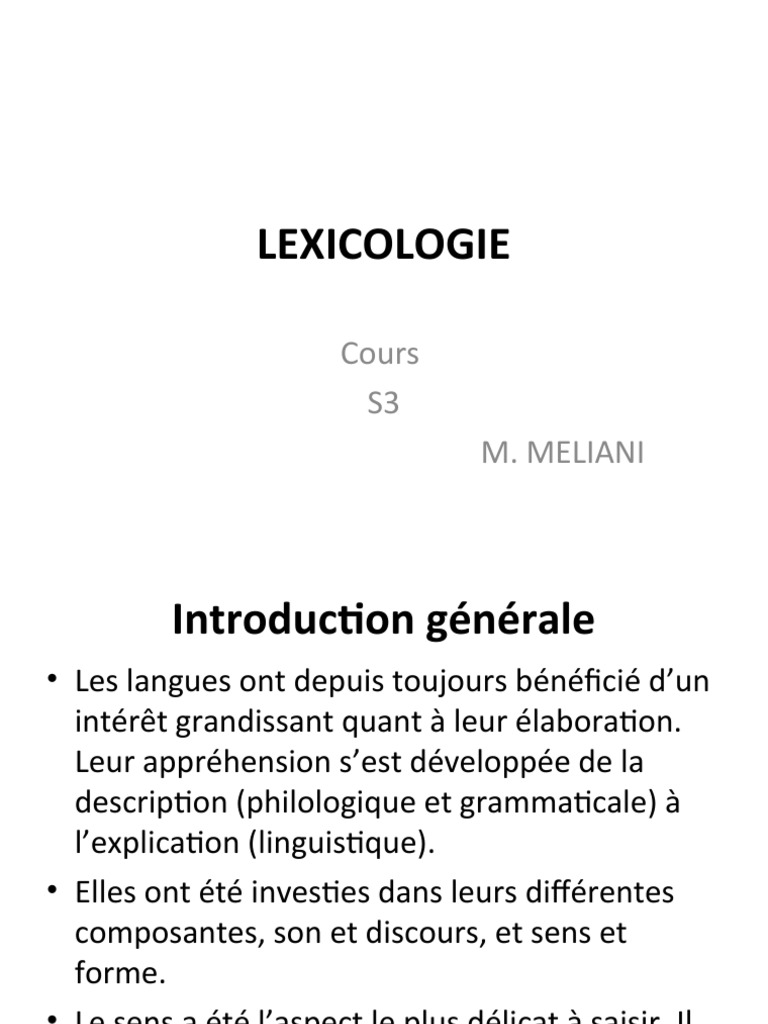 LEXICOLOGIE Cours, Exercices Et Corrigés 2022-2023 | PDF | Lexicologie | Lexique