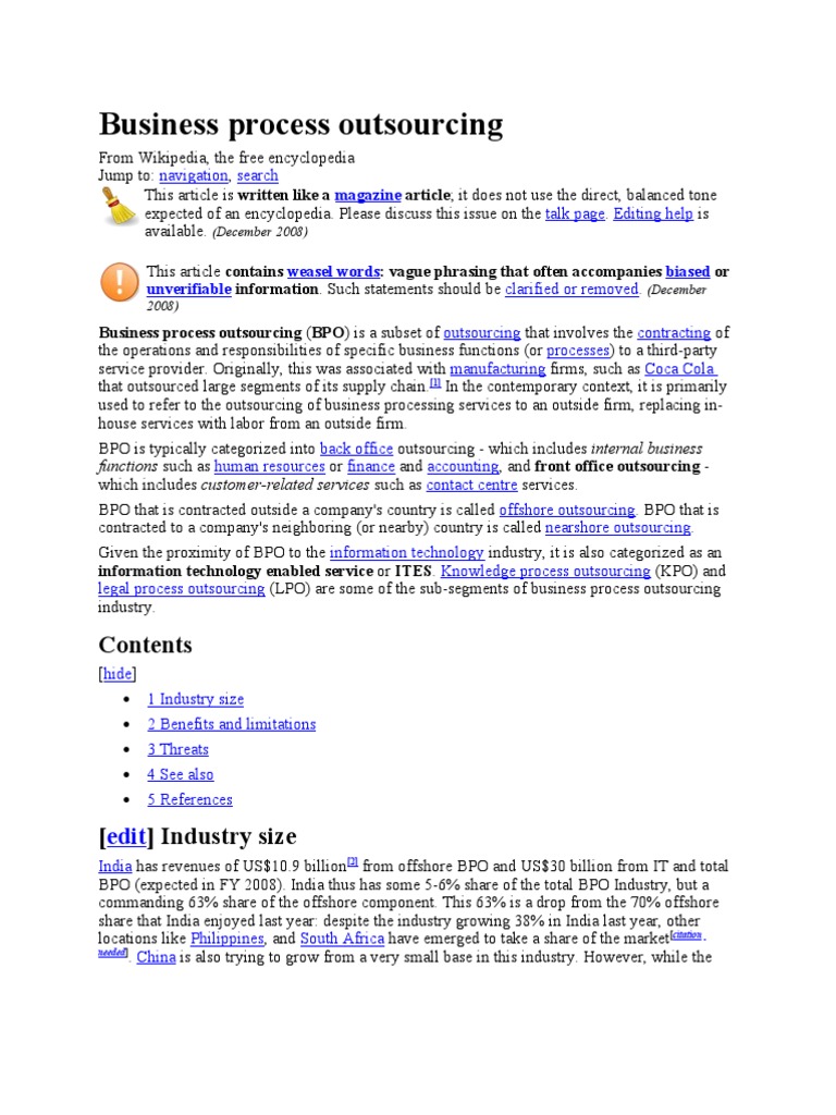 Business Process Outsourcing | PDF | Business Process Outsourcing ...