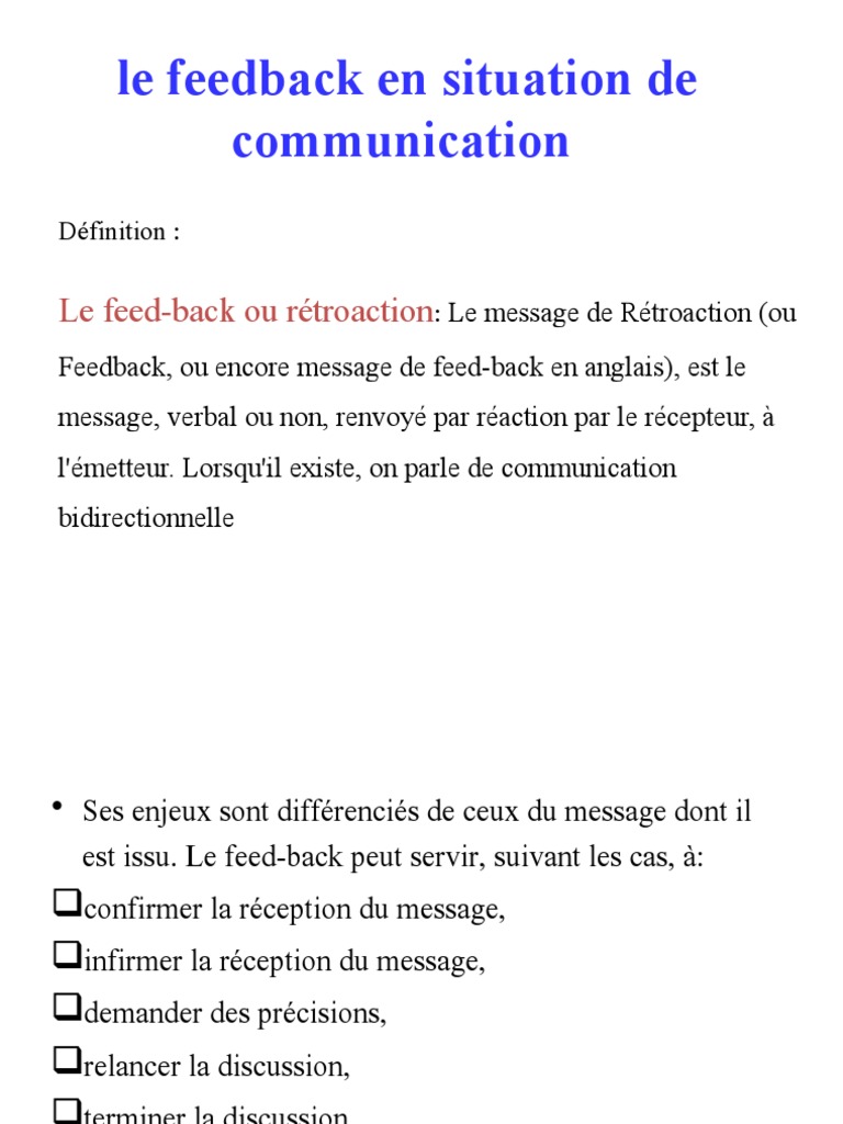 Définition et enjeux du feedback | PDF | Rétroaction positive | la ...
