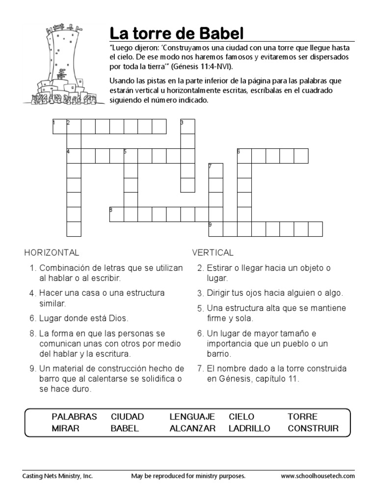 The Tower of Babel Spanish Crossword | PDF