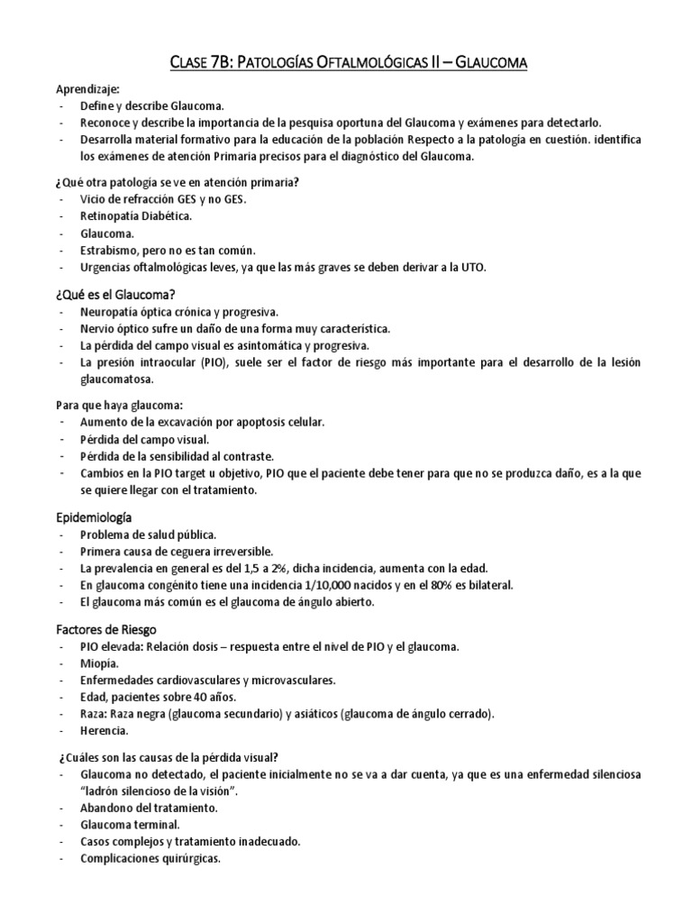 Clase 7b - Glaucoma | PDF | Glaucoma | Medicina CLINICA