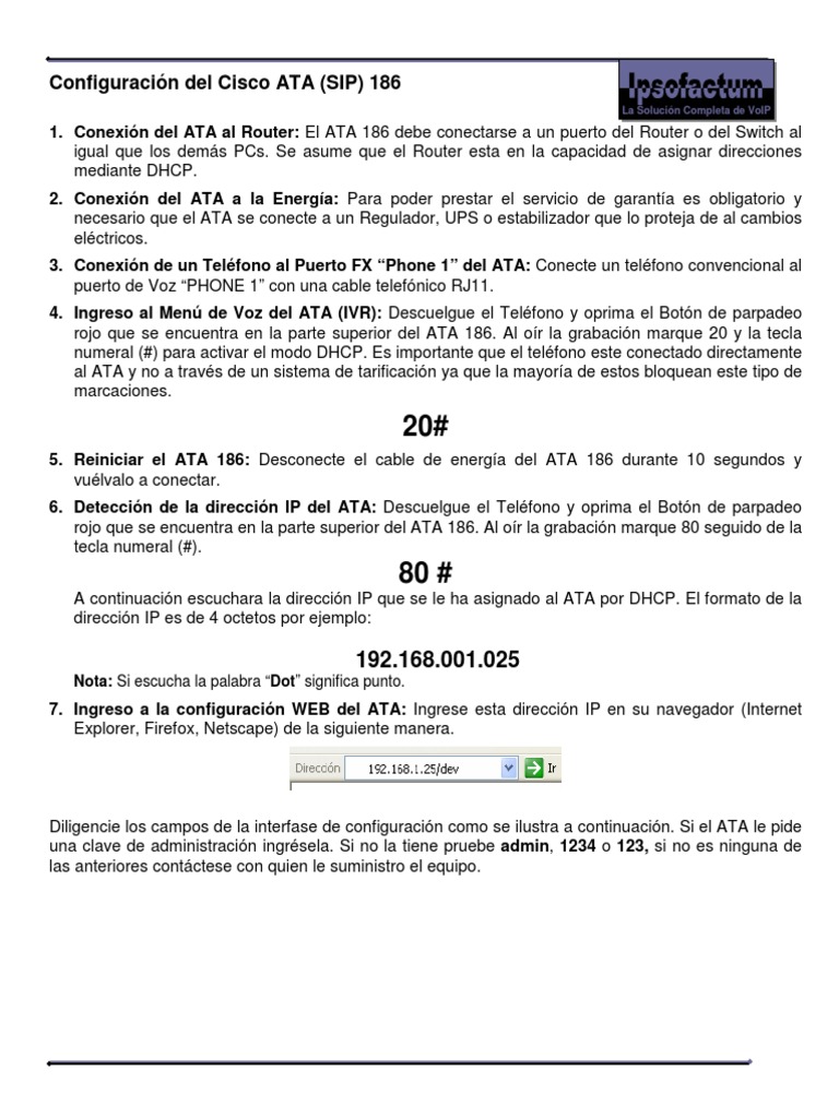 Configuracion Cisco ATA 186 | PDF