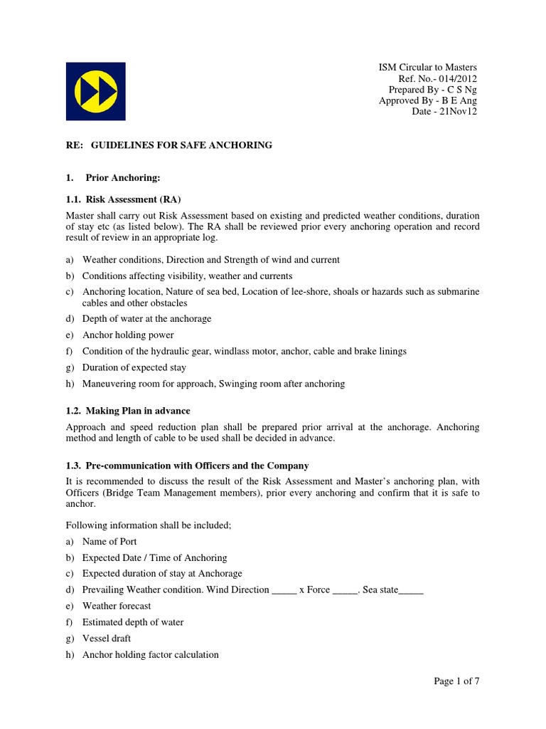 Guidelines For Safe Anchoring | PDF | Anchor | Ships