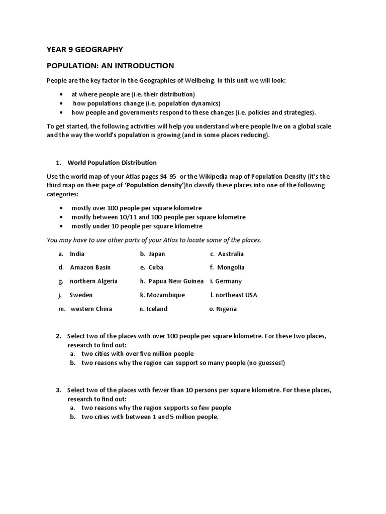Year 9 Intro To Population | PDF | Population Growth
