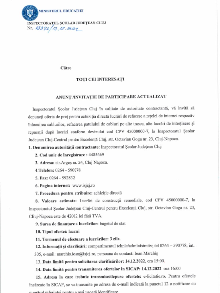 Anunt-Lucrari 13.12.2022 | PDF