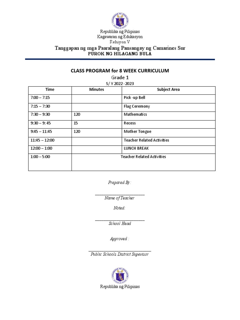 Class Program For 8 Week Curriculum | Download Free PDF | Learning ...