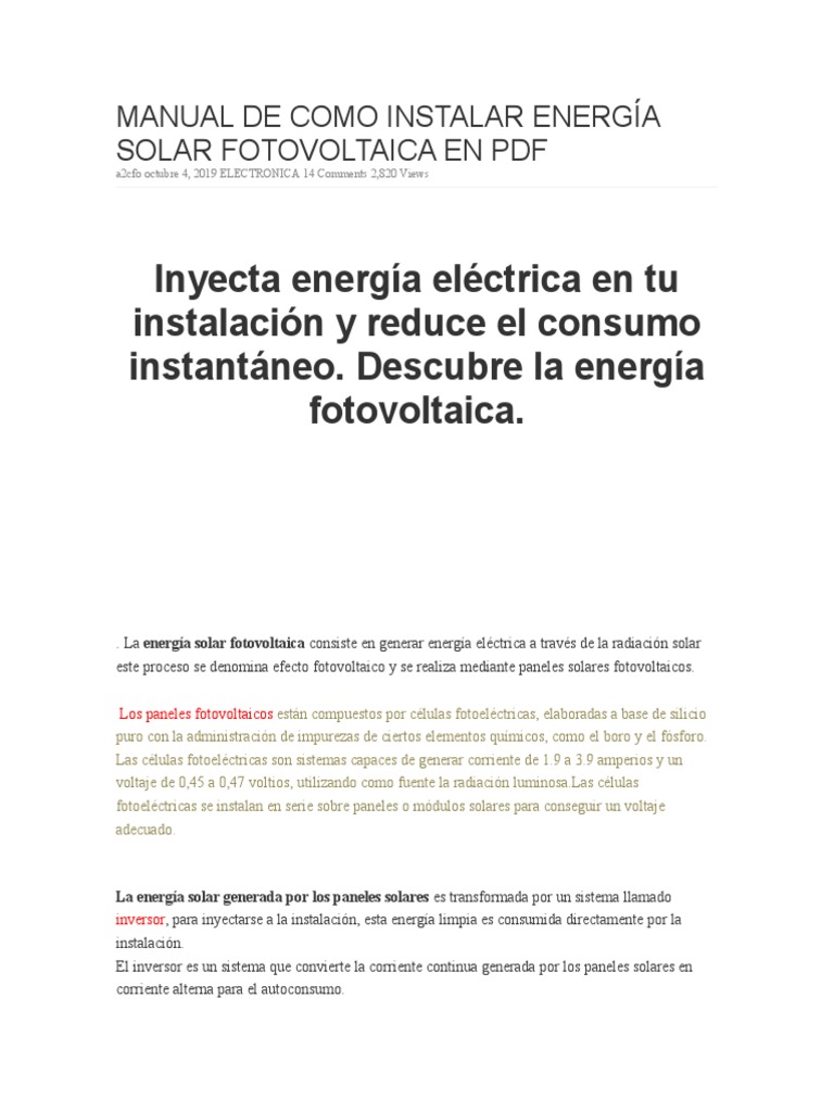 Manual de Como Instalar Energía Solar Fotovoltaica en PDF | PDF ...