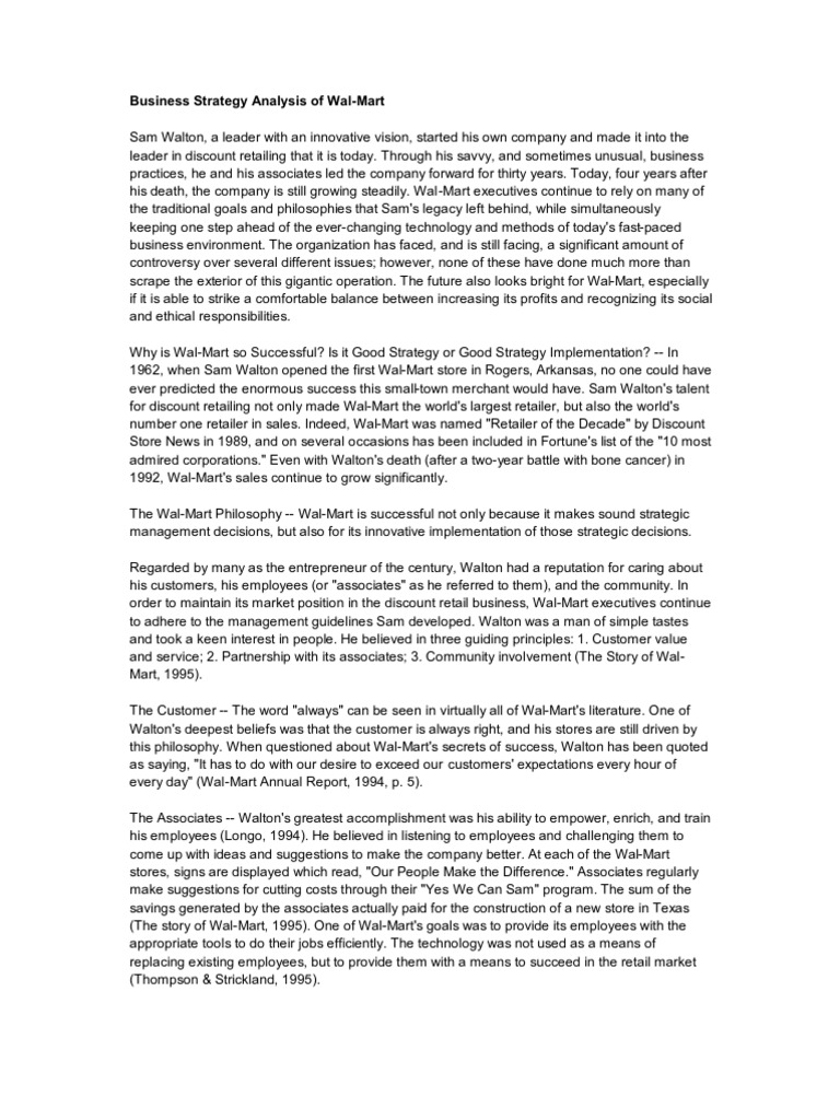 Business Strategy Analysis of Wal Mart | PDF | Walmart | Retail