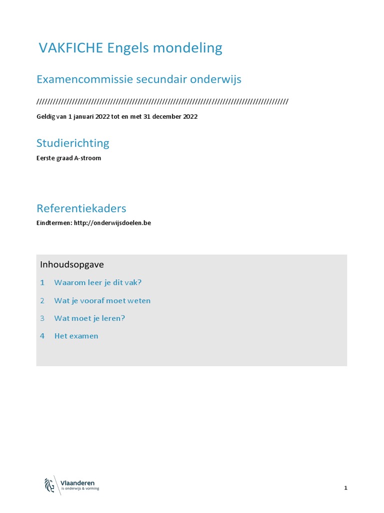 VAKFICHE Engels Mondeling 1A | PDF