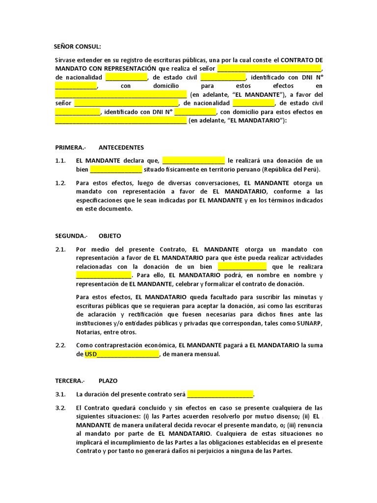 Modelo de Contrato de Mandato Con Representación | PDF | Donación