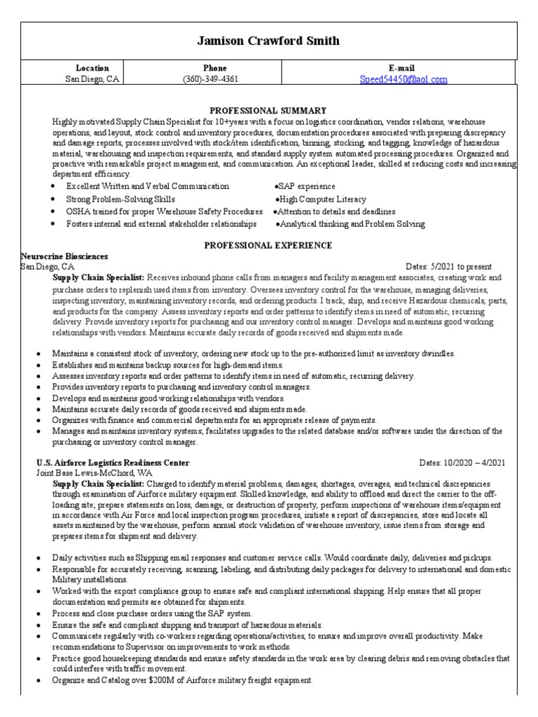 Jamison Resume 2022 | PDF | Warehouse | Inventory