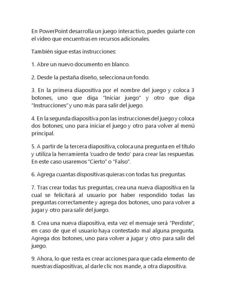 Crea un Juego Interactivo en PowerPoint | PDF