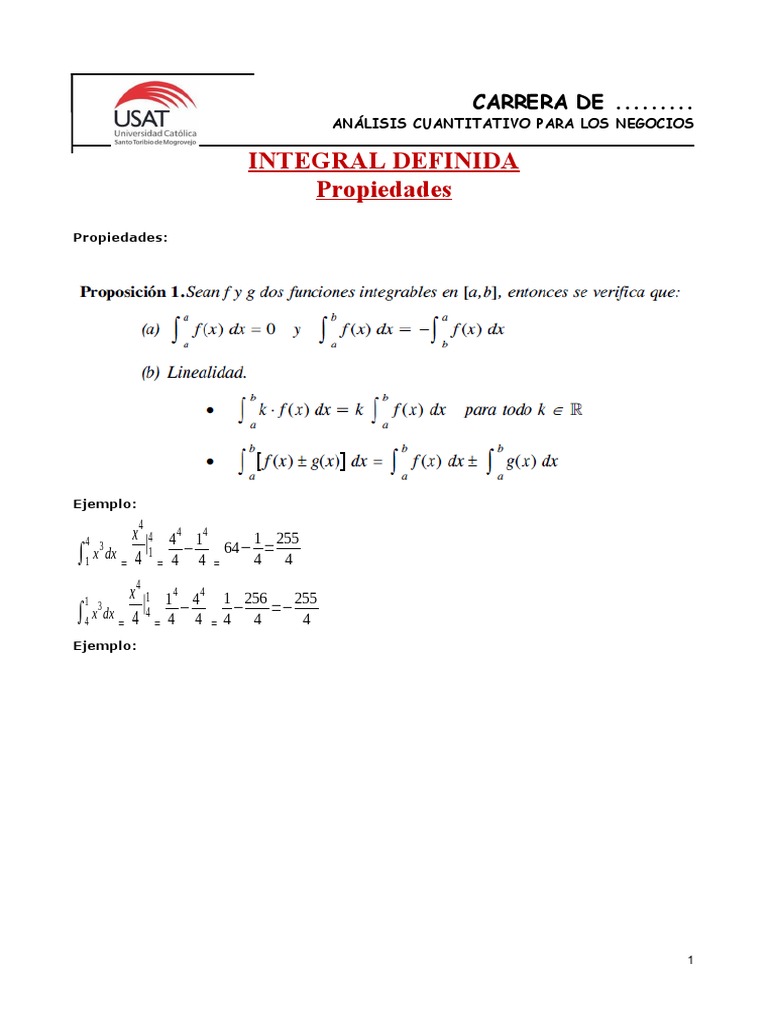 Integrales-Propiedades de Integral Definida-Desarrollo | PDF