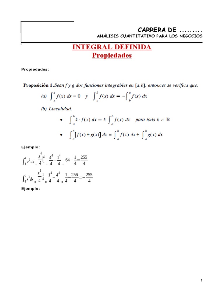 Propiedades de la Integral Definida | PDF | Métodos y materiales de ...