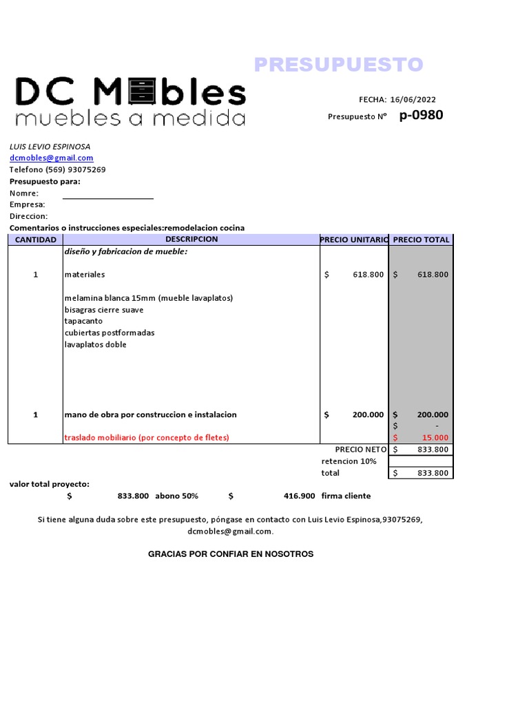 Presupuesto Cocina2 | PDF