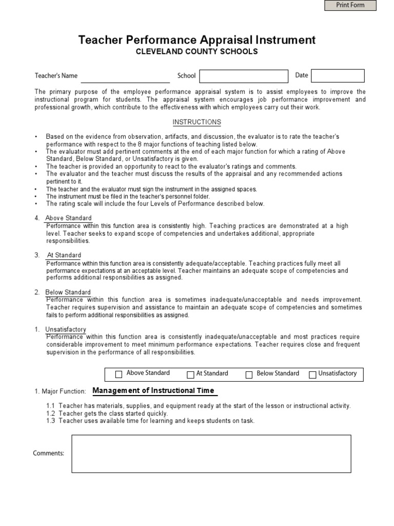Teacher Performance Appraisal Instrument: Cleveland County Schools ...
