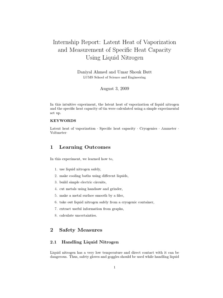Internship Report: Latent Heat of Vaporization and Measurement of ...