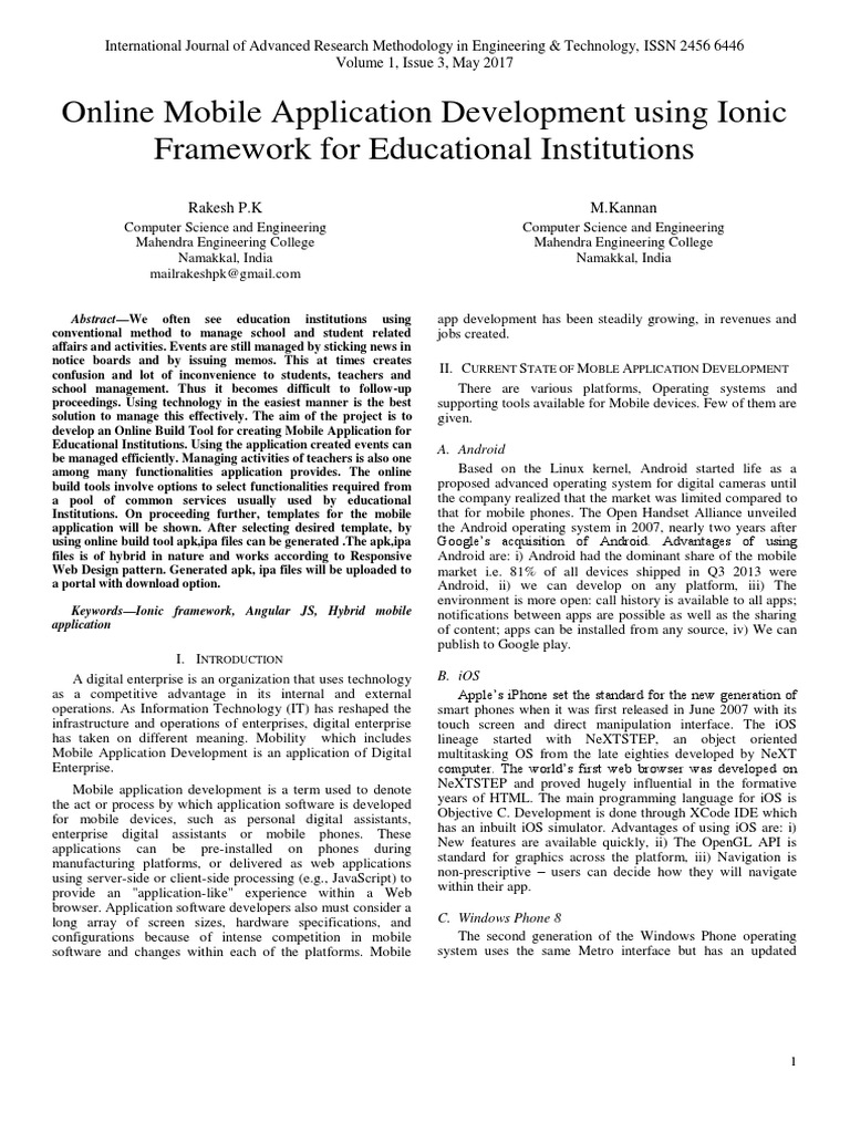 Online Mobile Application Development Using Ionic Framework For Educational Institutions ...