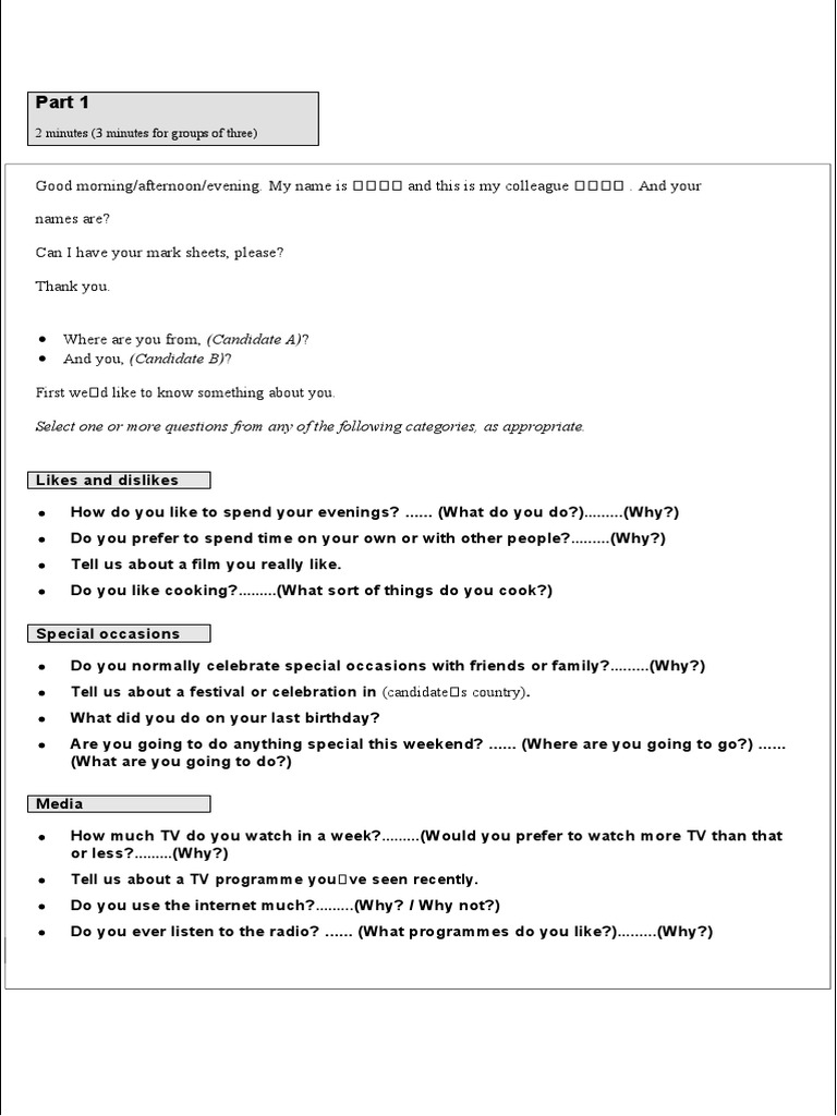 Cambridge English First 2015 Sample Paper 1 Speaking v2 | PDF