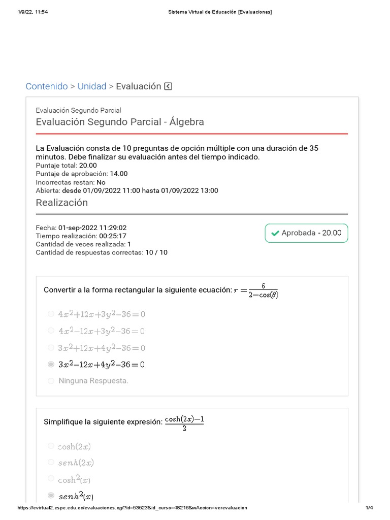 Evaluacion Segundo Parcial Algebra ESPE | PDF | Ecuaciones | Álgebra