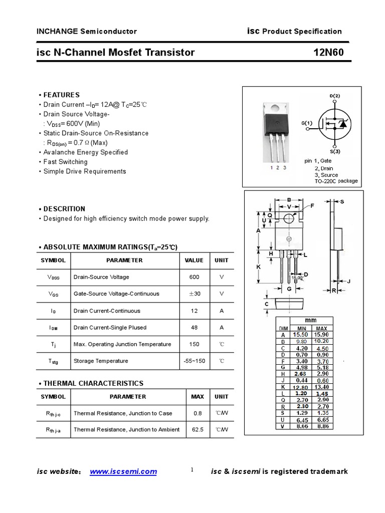 Datasheet | PDF | Field Effect Transistor | Mosfet