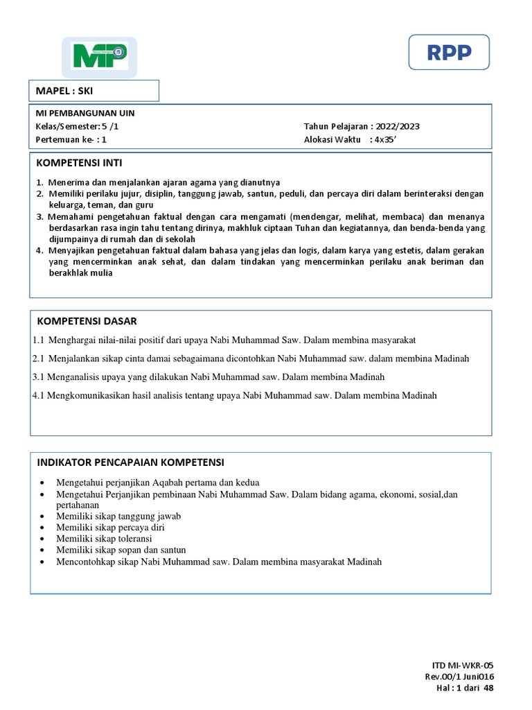 RPP SKI Kelas 5 | PDF
