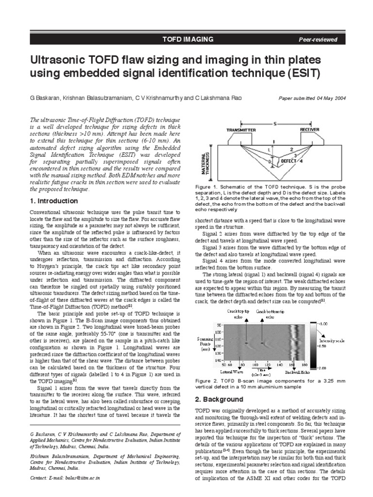 Ultrasonic TOFD Imaging for Accurate Sizing of Defects in Thin Metal ...
