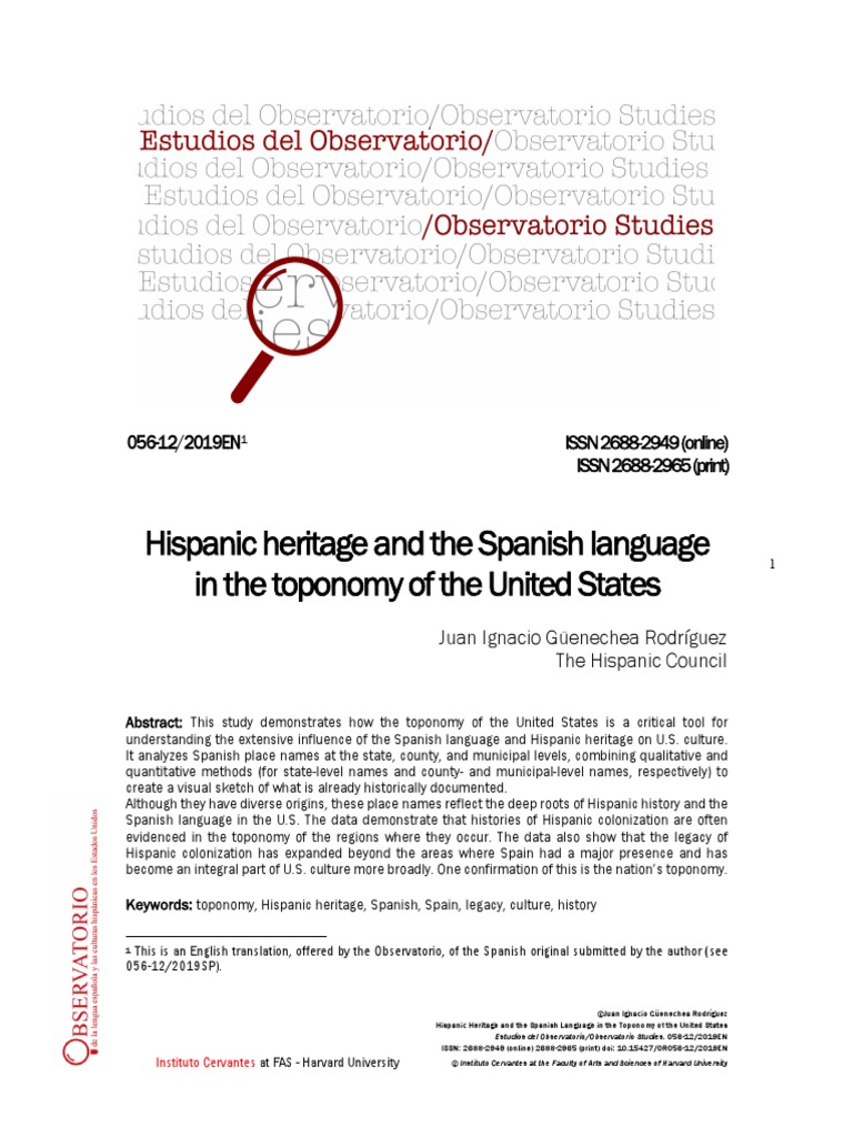 Hispanic Heritage and The Spanish Language in The Toponomy of The ...
