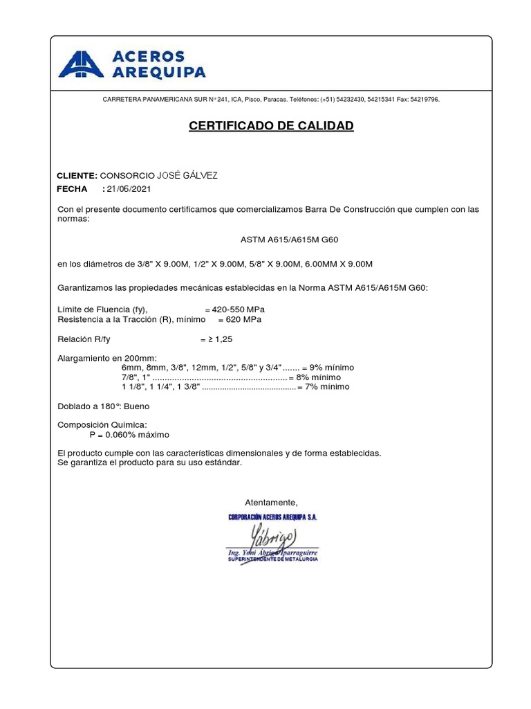 Certificado de Calidad - Acero | PDF