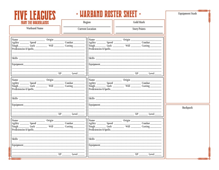 5L Warband Roster Sheet Letter | PDF