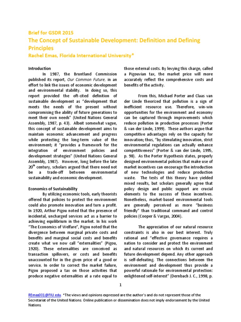 The Concept Of Sustainable Development Definition And Defining Pdf
