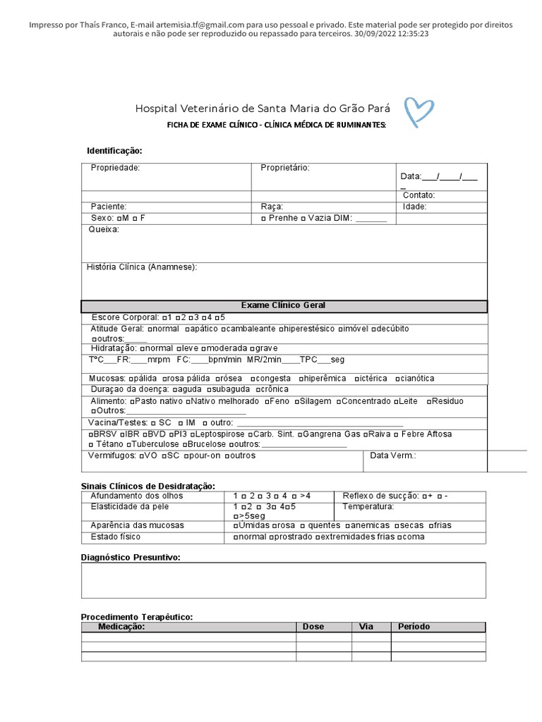 Modelo de Ficha de Atendimento Clínico de Grandes | PDF