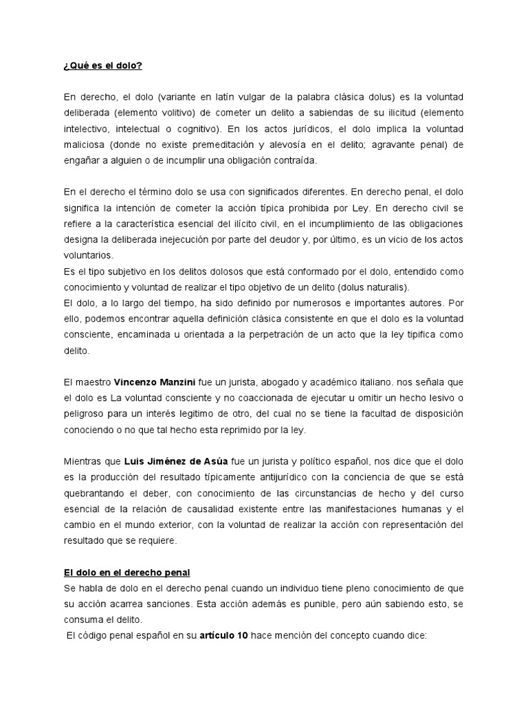Dolo: Definición y Elementos Jurídicos | PDF | Intención (Derecho Penal ...