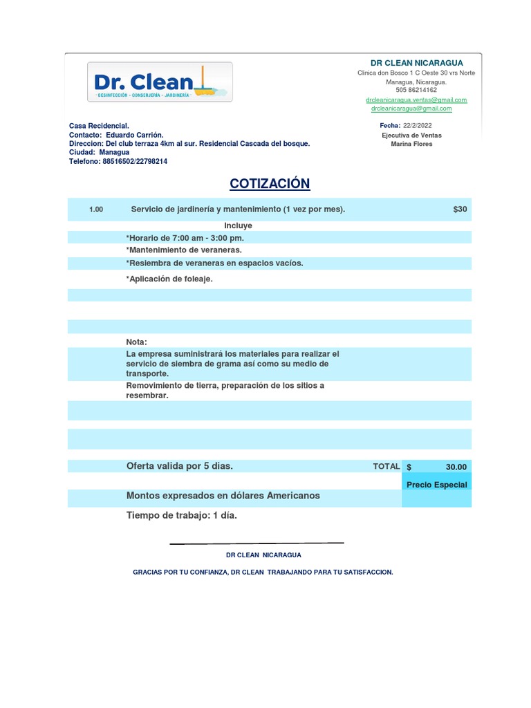 Cotización Servicio de Jardinería Sr. Eduardo Carrión. | PDF