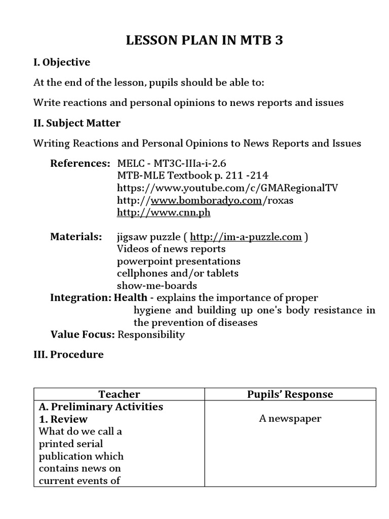 Lesson Plan MTB 3 in English Detailed | PDF | Vaccination | Cognition