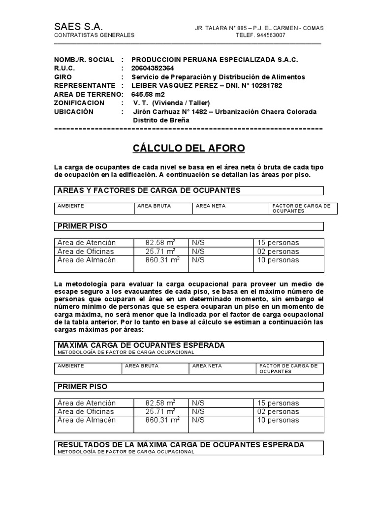 Calculo Aforo PROTACOL | PDF