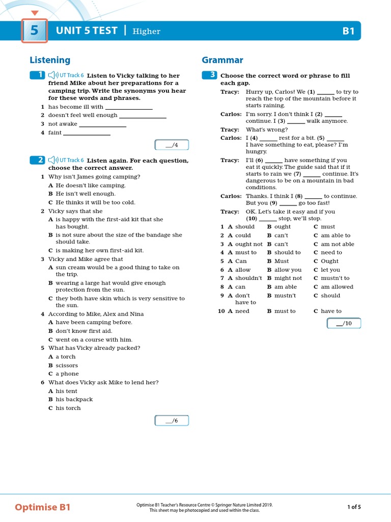 OPT B1 Unit Test 5 Higher | PDF