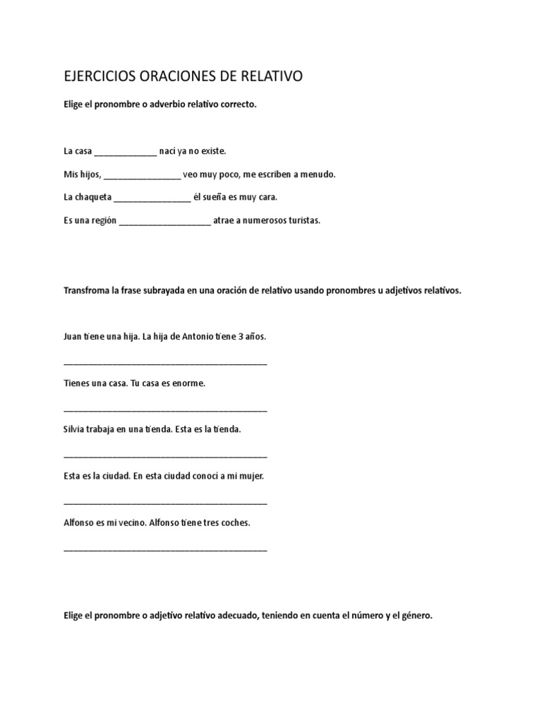 Ejercicios de Oraciones de Relativo | PDF