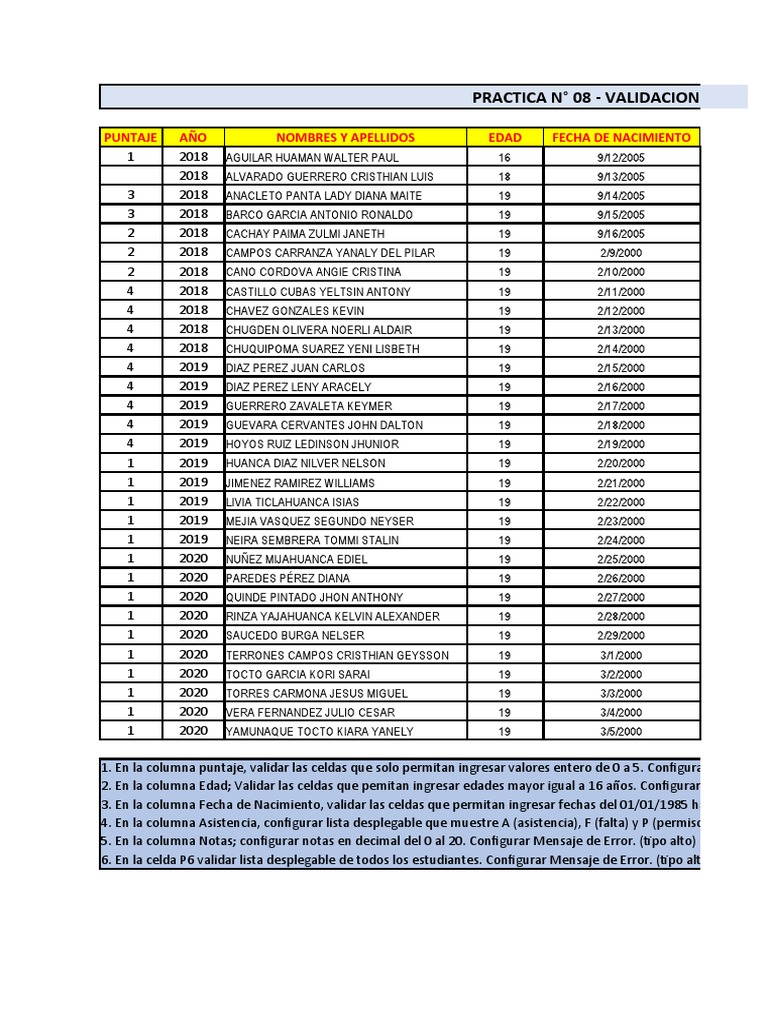 Validación de Datos en Excel | PDF