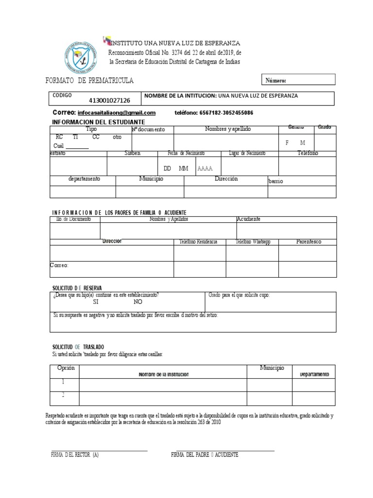 Formato de Prematricula Actualizado | PDF