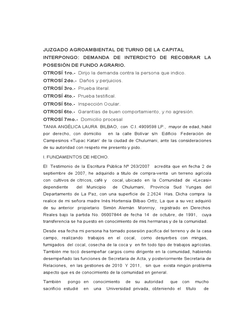 Demanda Agraria | PDF | Propiedad | Justicia