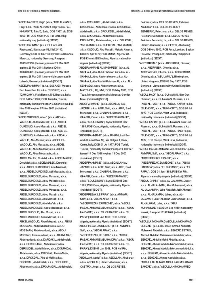 Lista Clinton 1501 1711 | PDF | Abu Bakr Al Baghdadi | Arabs