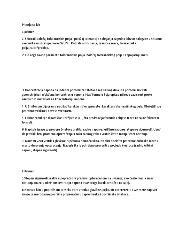 Pitanja Sa KLK | PDF
