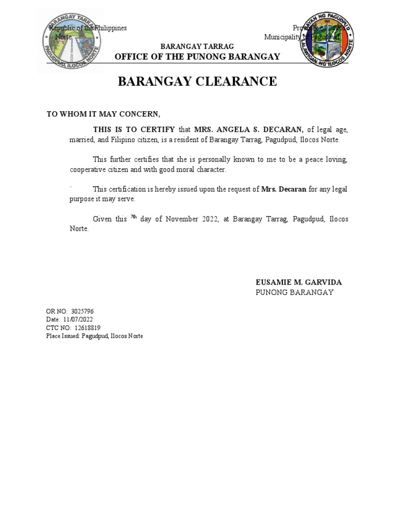 Barangay Clearance | PDF