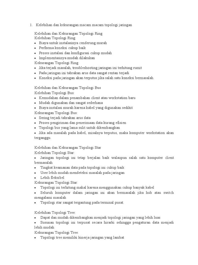 Kelebihan Dan Kekurangan Macam Macam Topologi Jaringan | PDF