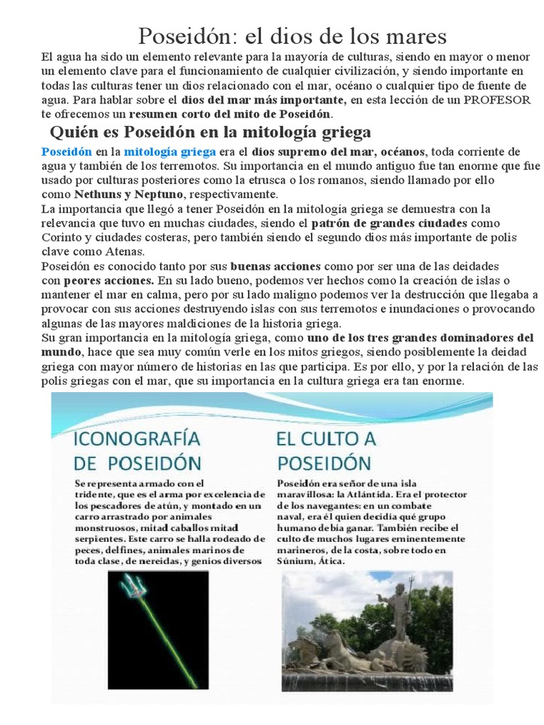 Resumen del mito de Poseidón | PDF | Antigua Grecia | Zeus